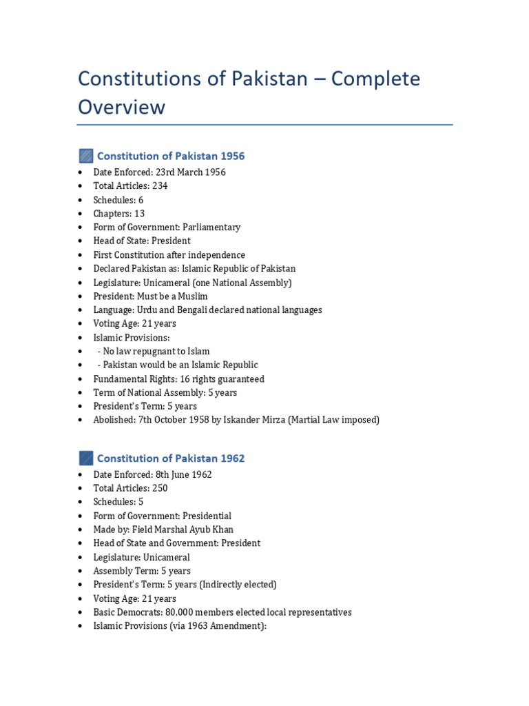 Overview of Pakistan's Constitutions | PDF | Governance | Political ...
