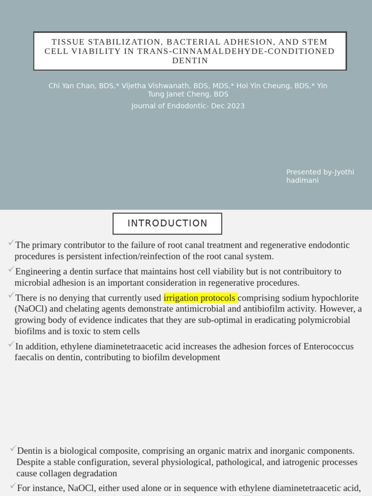 Tissue Stabilization, Bacterial Adhesion, and Stem | PDF | Biofilm ...
