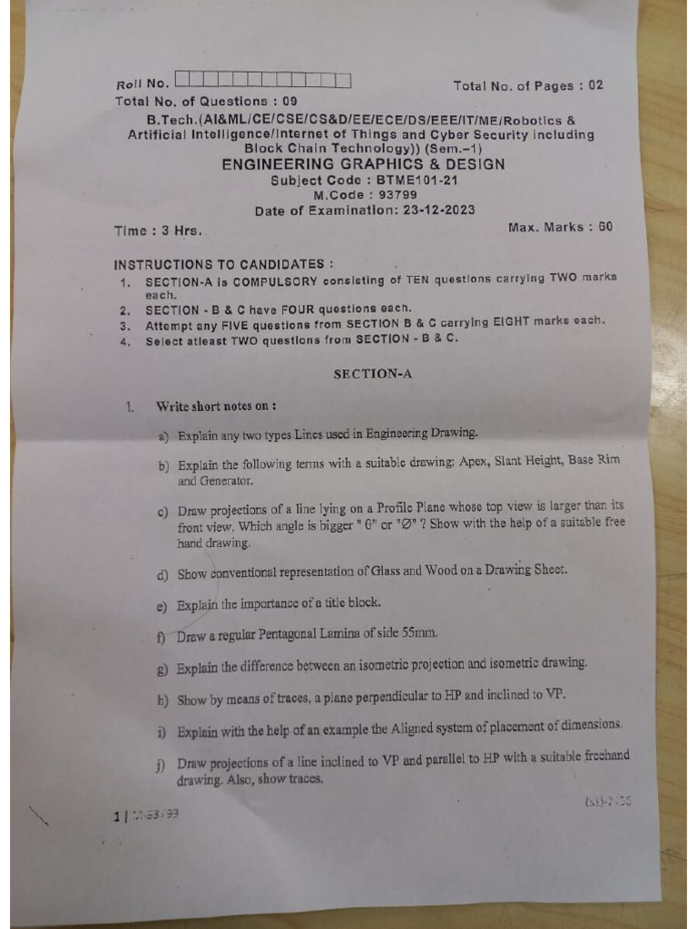 Dec 2023 EGD PTU Question Paper With Answers | PDF