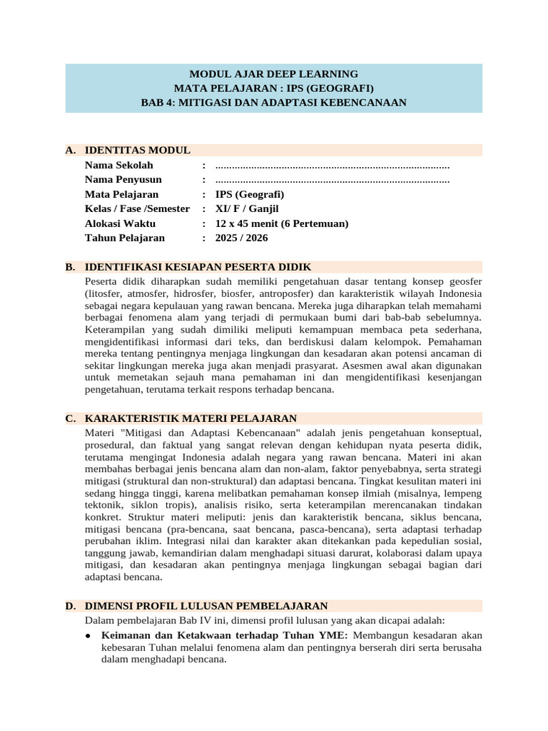 Modul Bab 4 Mitigasi Dan Adaptasi Kebencanaan | PDF