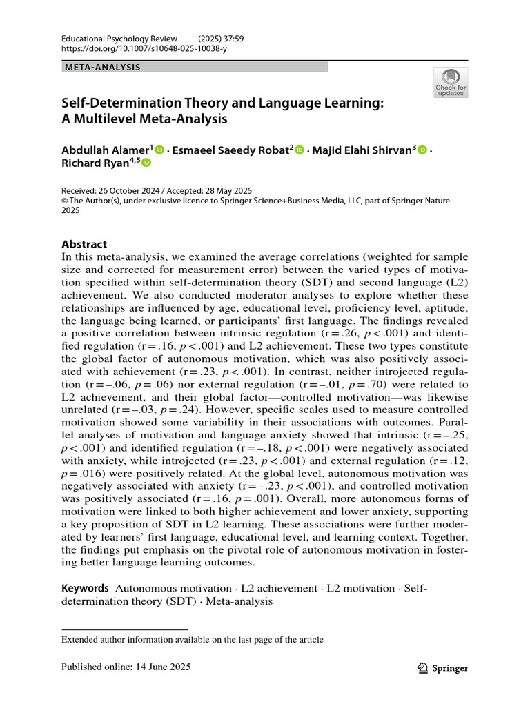 Abdullah Alamer SDT N L2 - Multilevel Meta-Analysis | PDF | Meta Analysis | Second Language