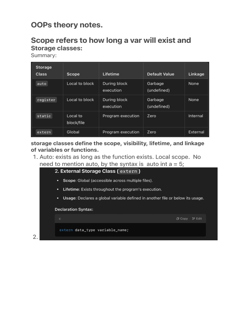 OOPs Theory: Variable Scope & Storage | PDF