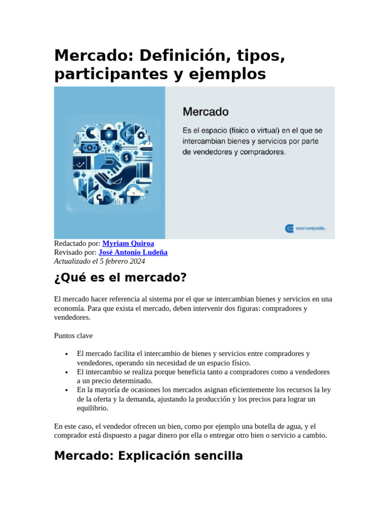 Definicion de Mercado Concepto | PDF | Mercado (economía) | Oferta ...
