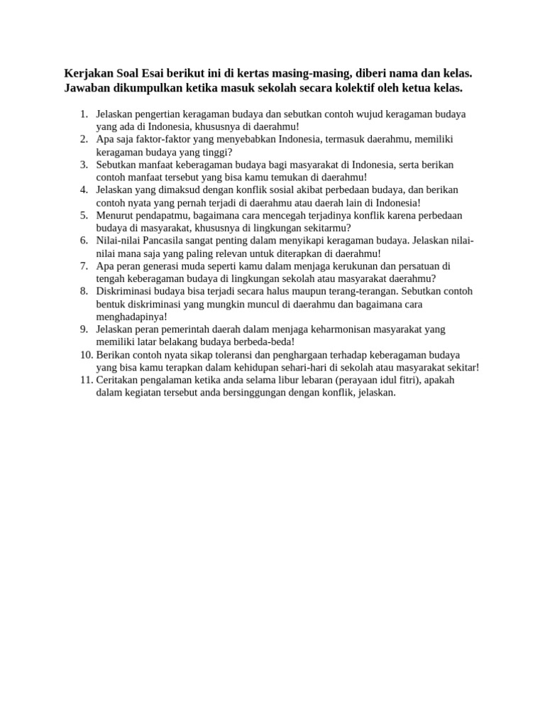 Kerjakan Soal Esai Berikut Ini Di Kertas Masing | PDF