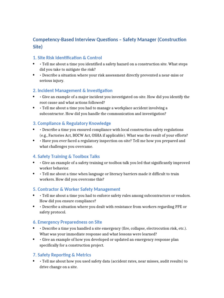 Safety Manager Interview Questions | PDF