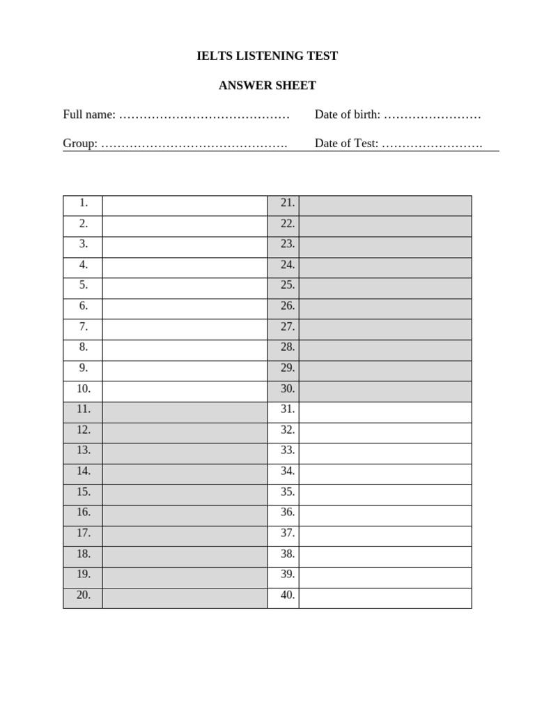Ielts Listening Answer Sheet | PDF