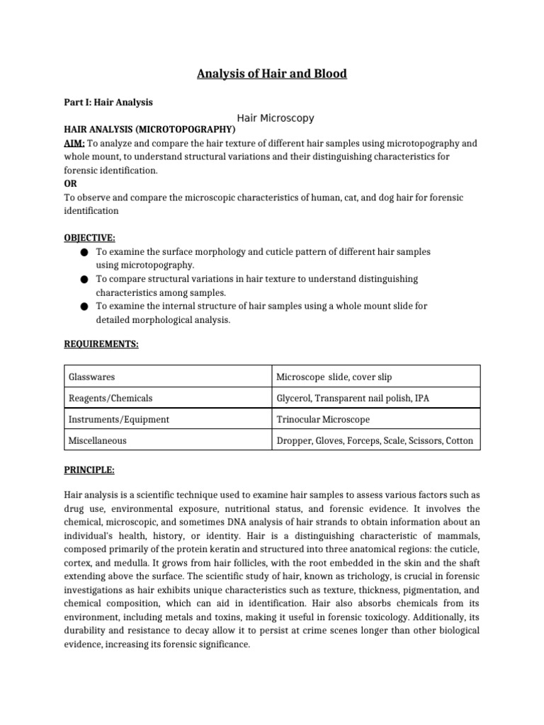Analysis of Hair and Blood | PDF | Hair | Microscopy