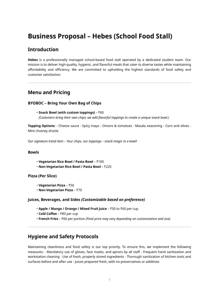 Hebes Food Stall Proposal | PDF | Foods | Potato Chip