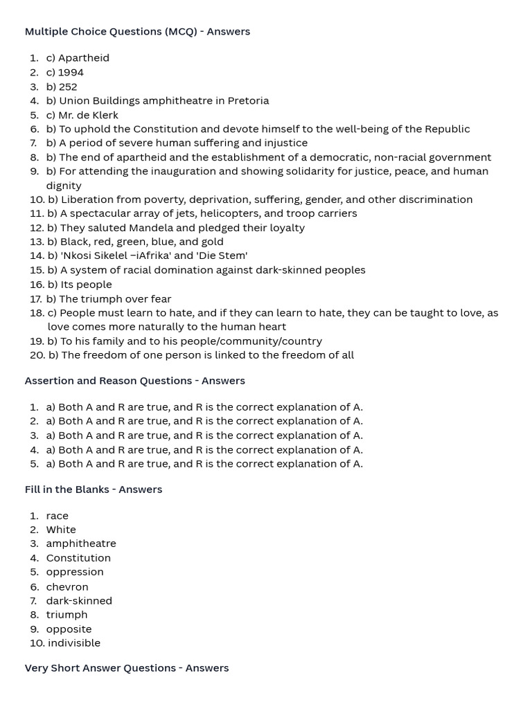 Nelson Mandela Answers | PDF | Nelson Mandela | Apartheid