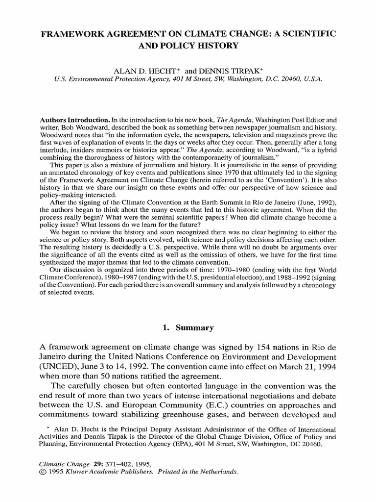 Alan D. Hecht and Dennis Tirpak | PDF | Climate Change ...