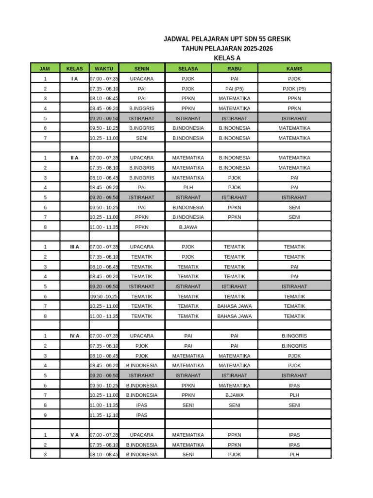 Jadwal Pelajaran TP 2024-2025 | PDF