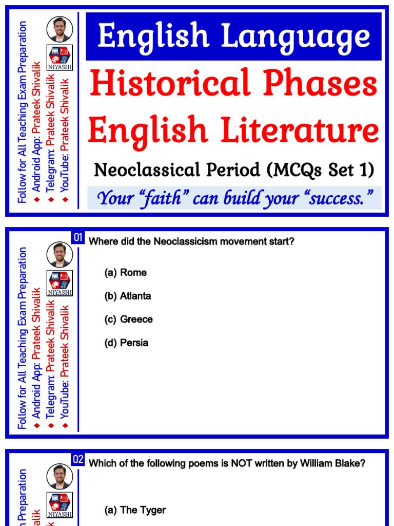 Neoclassical Literature MCQs and Answers | PDF | Poetry | Novels