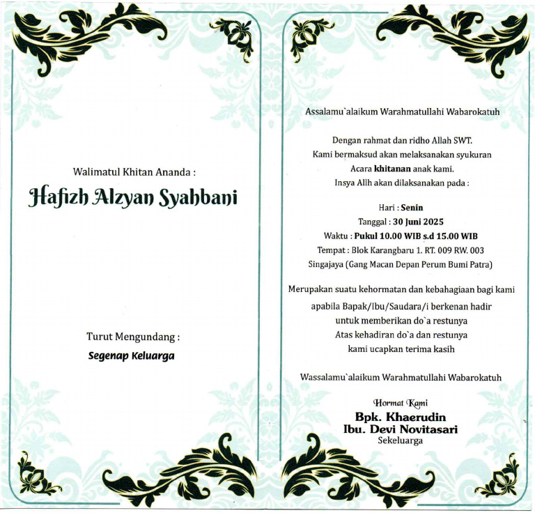 Undangan Syukuran Khitanan Hafizh | PDF