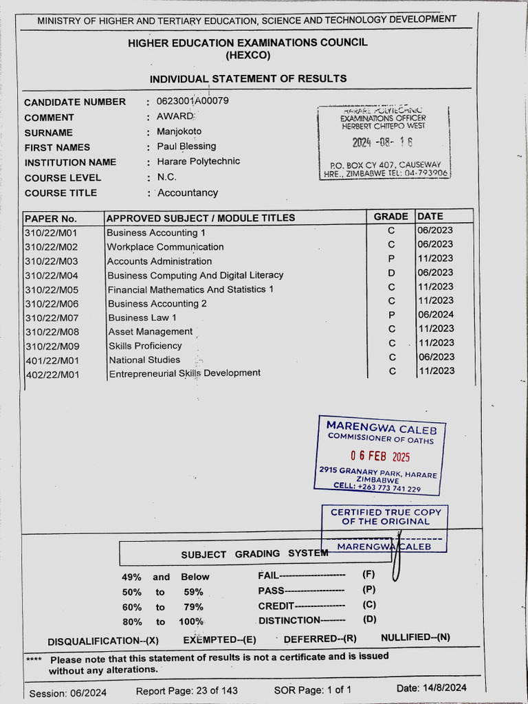 Academic Transcript Hexco | PDF