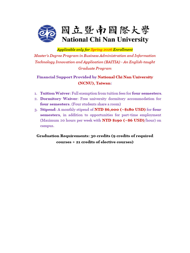2026 Ncnu Baitia Flyer Usa | PDF | Postgraduate Education | Higher ...
