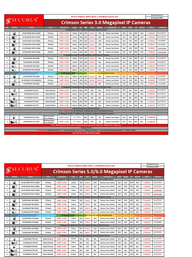 Securus CCTV Camera Price List 2025 | PDF | Pixel | Usb