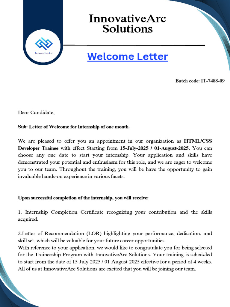 Internship Welcome Letter-8 | PDF