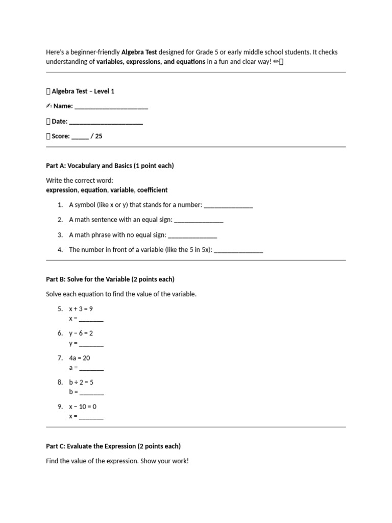 Test For Algebras! | PDF