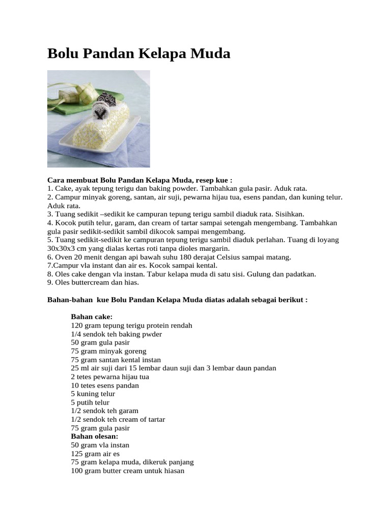 Bolu Pandan Kelapa Muda | PDF