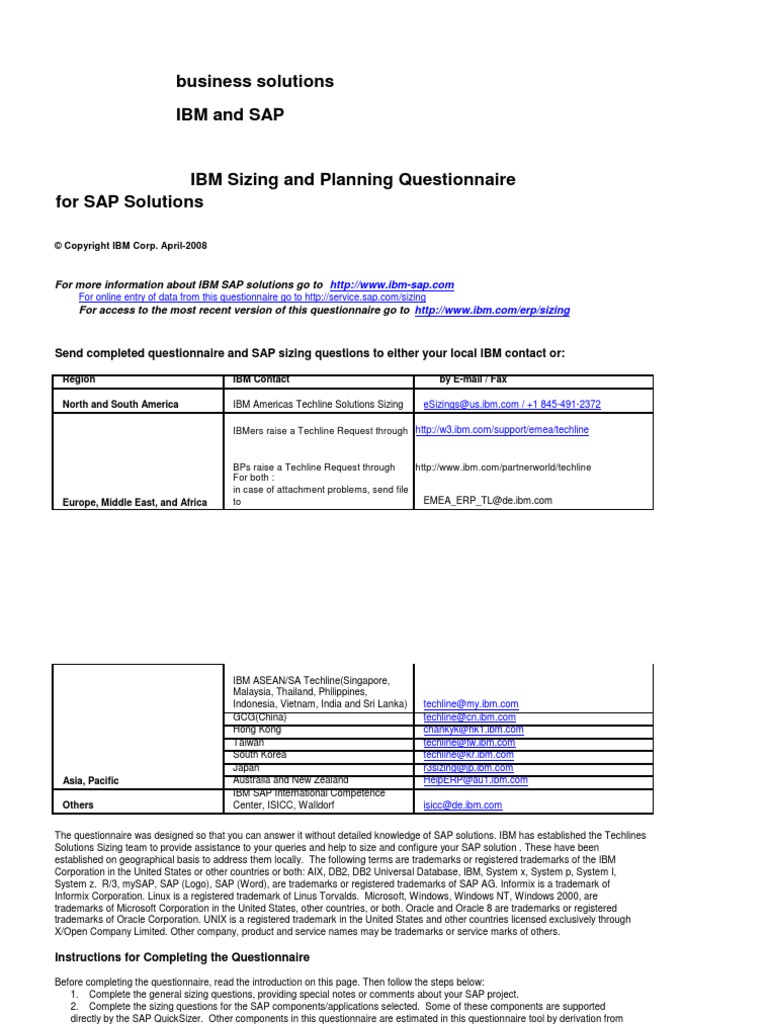 SAP Questionnaire 061510 | PDF | Sap Se | Backup