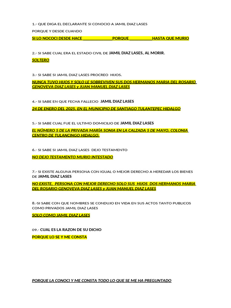 Testimonio sobre Jamil Díaz Lases | PDF