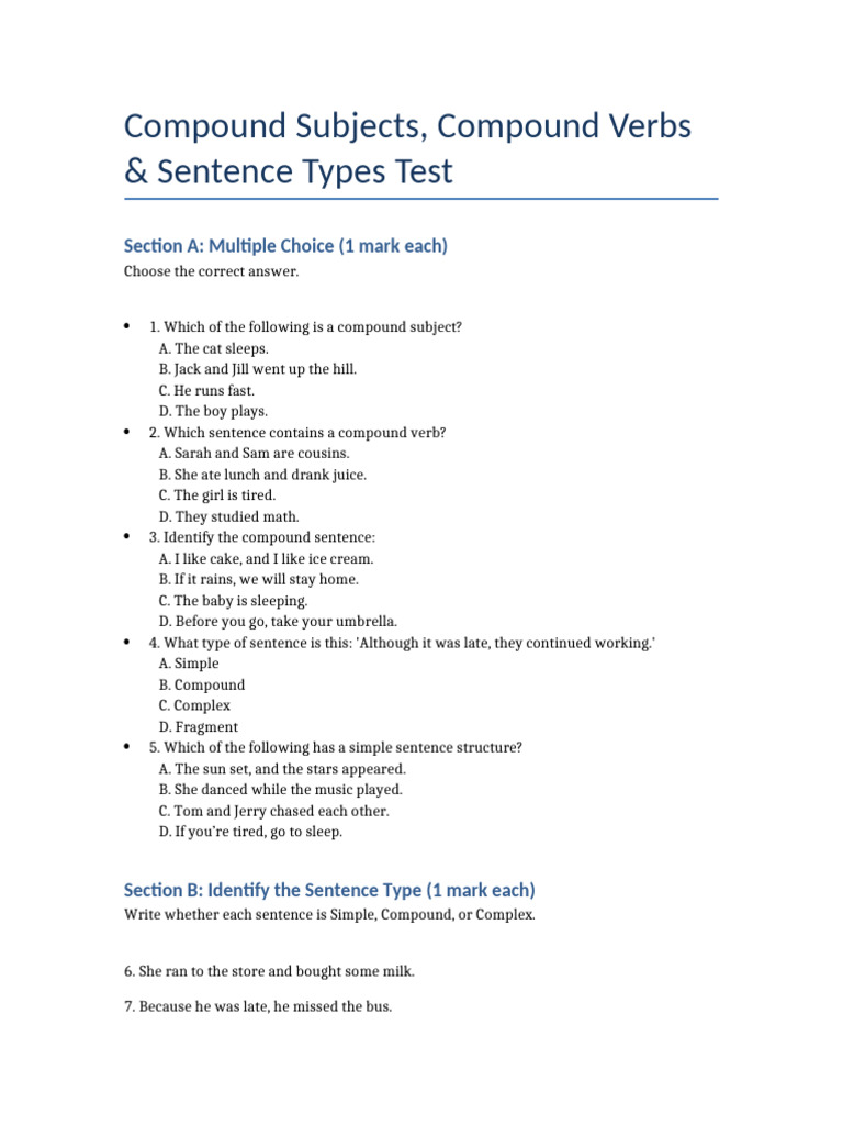 Compound Sentences Test | PDF