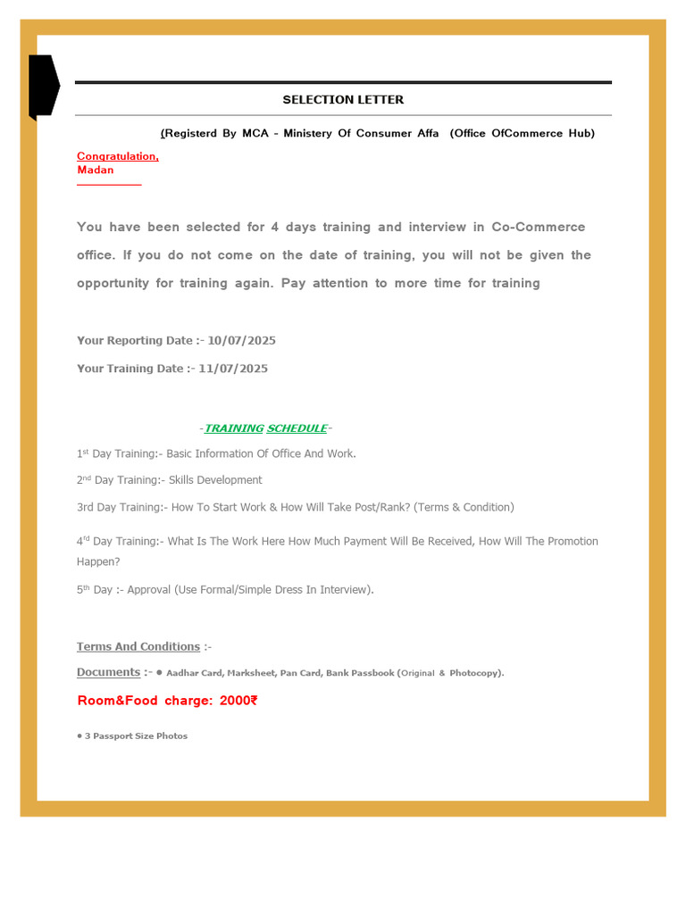 Madan Training Letter | PDF