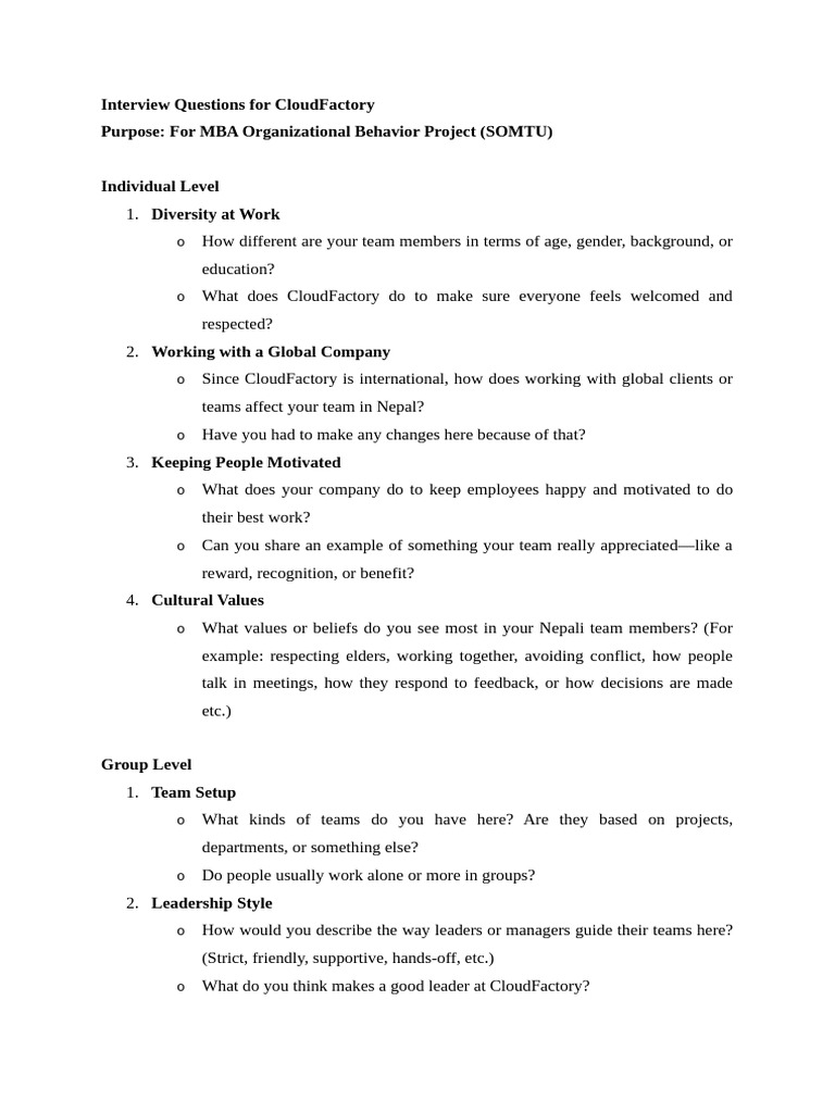 Interview Questions For CloudFactory | PDF | Psychological Concepts ...