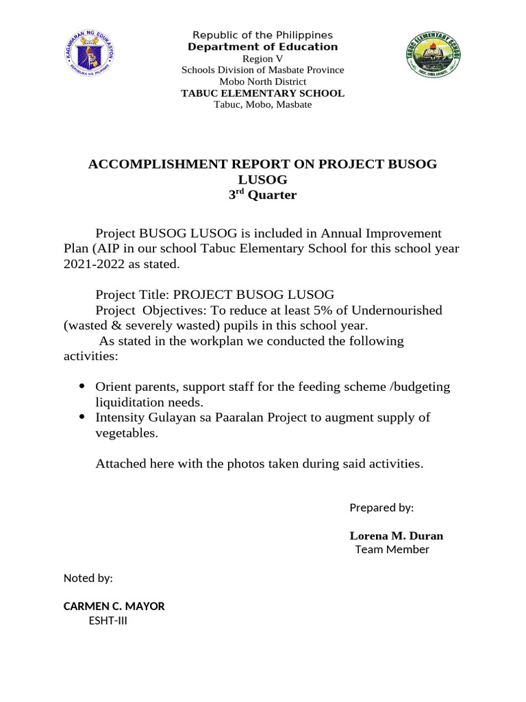 Accomplishment-Report 3rd Quarter | PDF