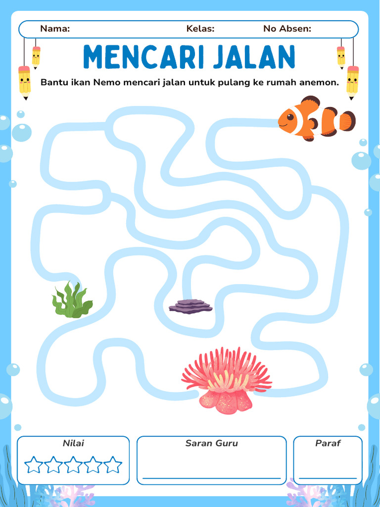 Biru Kreatif Ilustrasi Lembar Kerja Maze Mencari Jalan | PDF