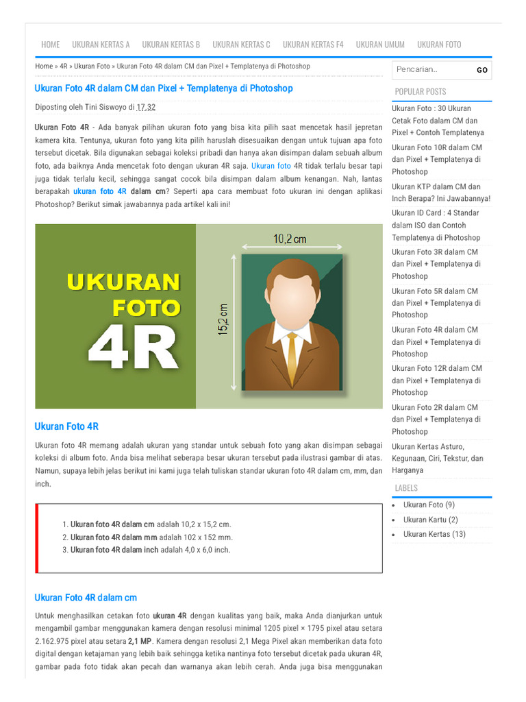 Ukuran Foto 4R dalam CM dan Pixel | PDF