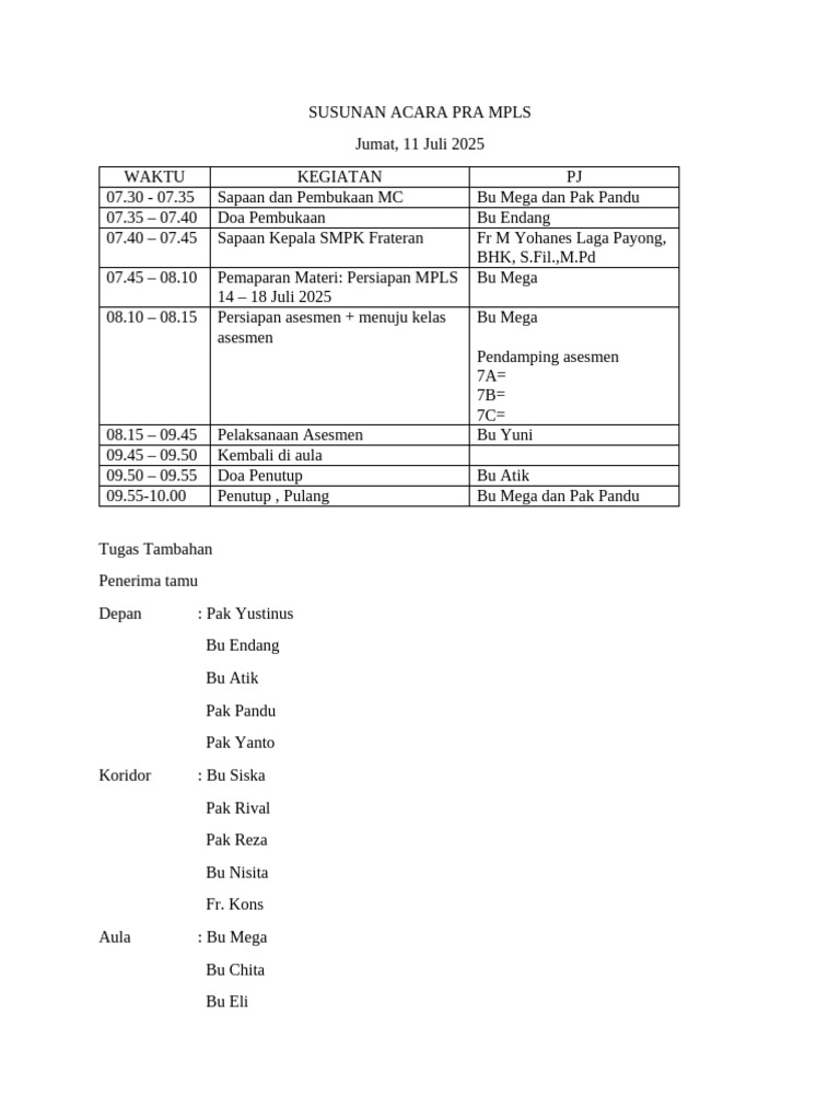 Susunan Acara Pra Mpls | PDF