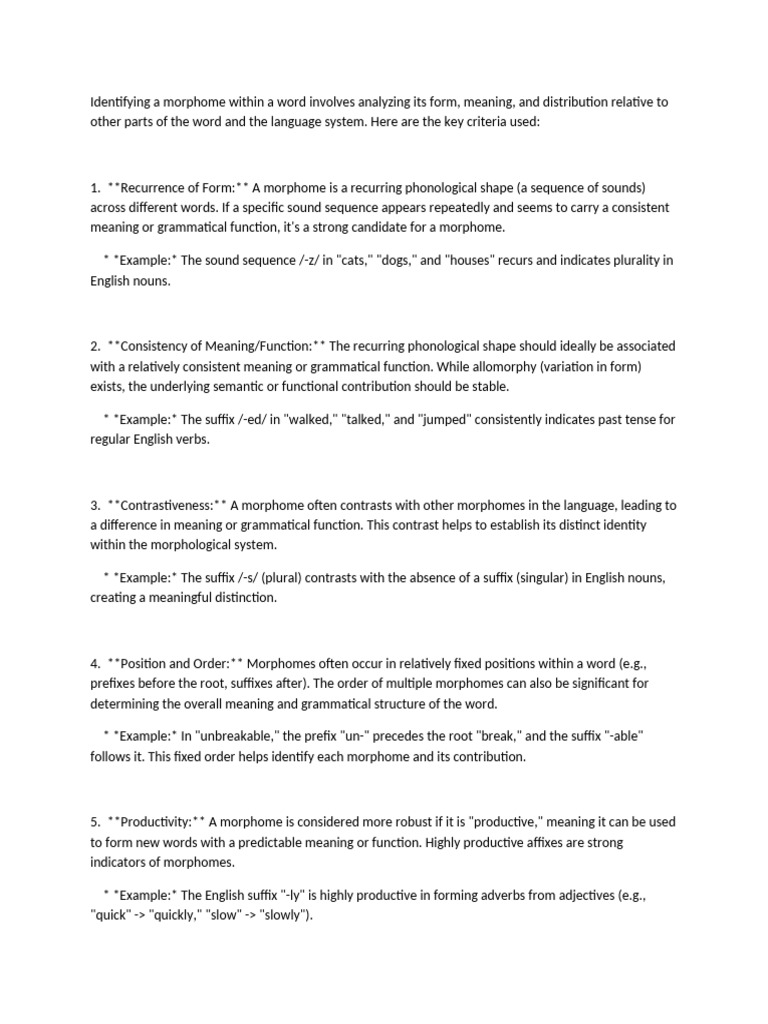 Identify A Morpheme | PDF | Word | Morphology