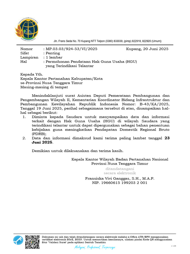 Tte Permintaan Data HGU KemenkoInfra | PDF