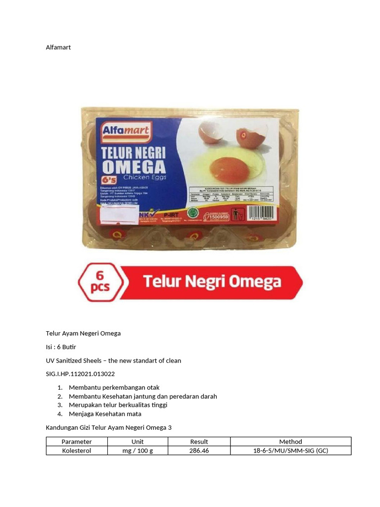Alfamart Produk - Telur Ayam Negeri Omega 3 | PDF