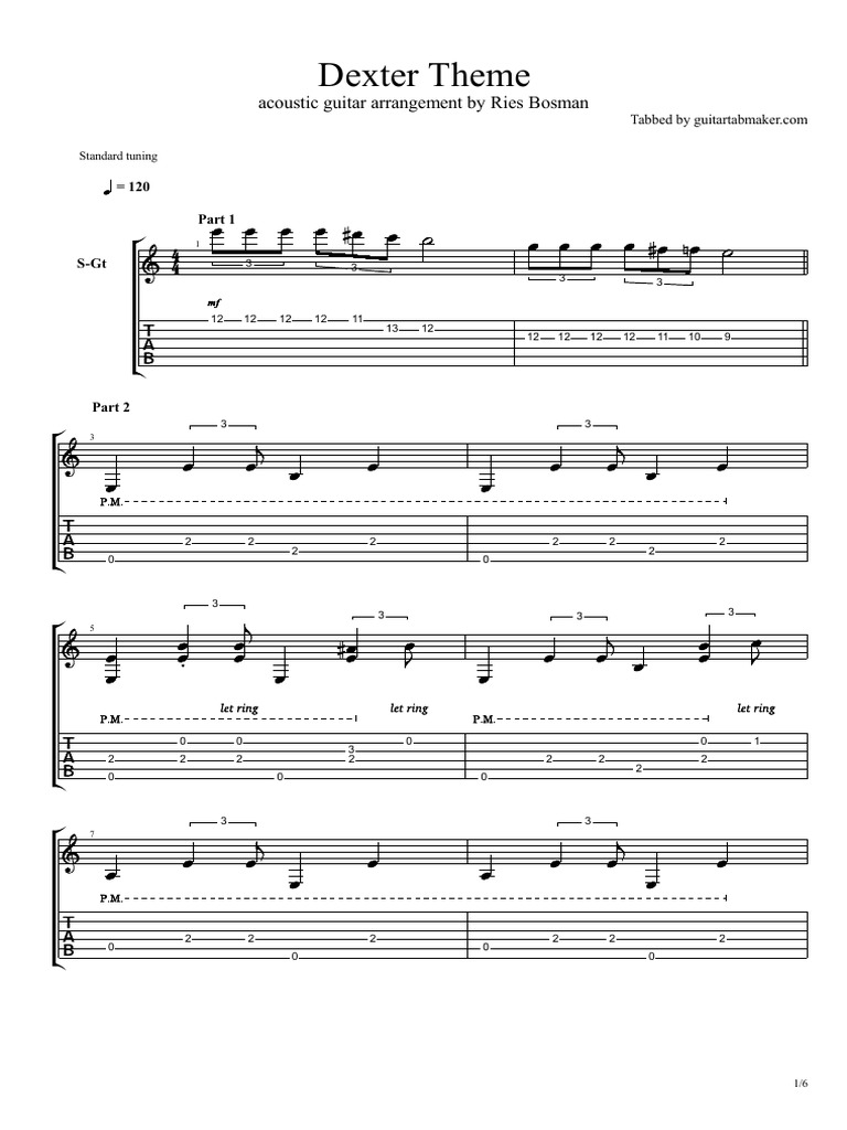 Dexter Theme Guitar Tab Arrangement | PDF | Guitar Family Instruments ...