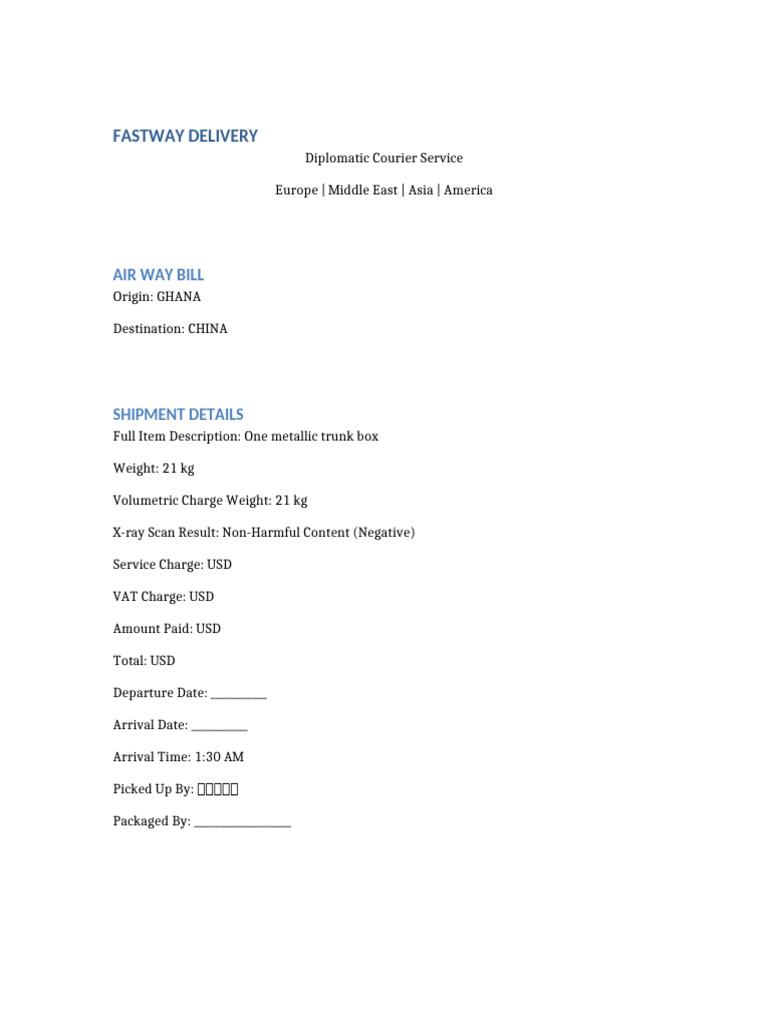Fastway Diplomatic Courier Waybill | PDF