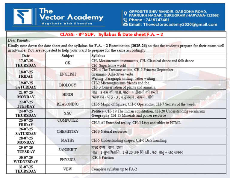 8th Class FA2 Syllabus 2025-26 | PDF | Linguistics | Languages