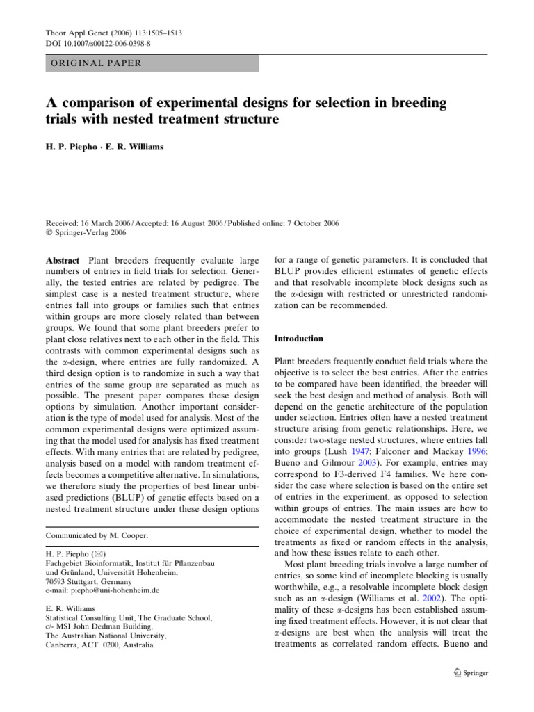 Designs for Nested Treatment Structures in Breeding Trials | PDF ...