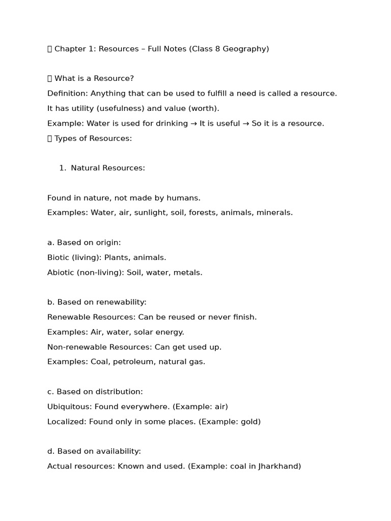 Class 8 Geography: Chapter 1 Resources | PDF | Resource | Natural ...