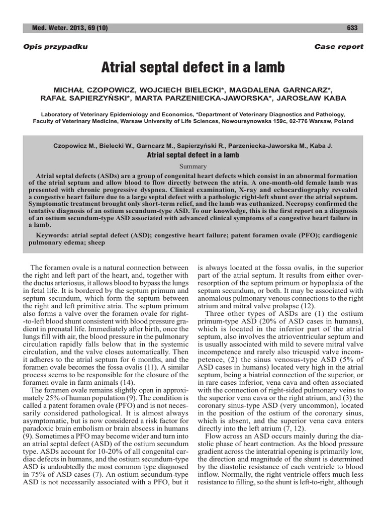 Atrial Septal Defect in A Lamb | PDF | Atrium (Heart) | Heart Valve