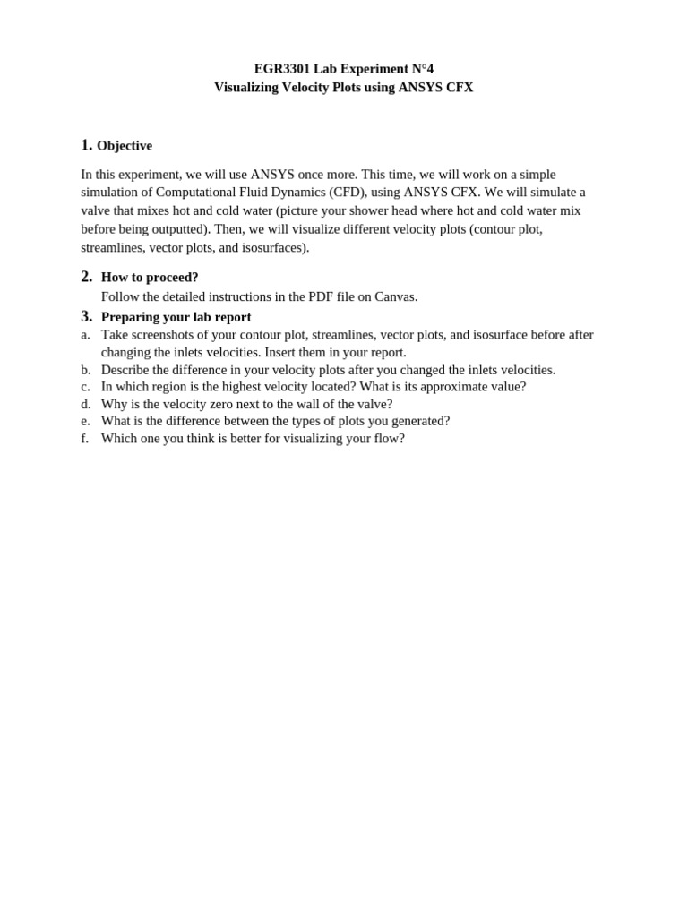 Lab Handout N°4 - Visualizing Velocity Plots Using ANSYS CFX | PDF
