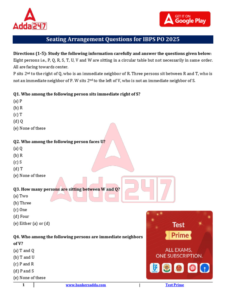 Seating Arrangement Questions | PDF | Fruit | Edible Fruits