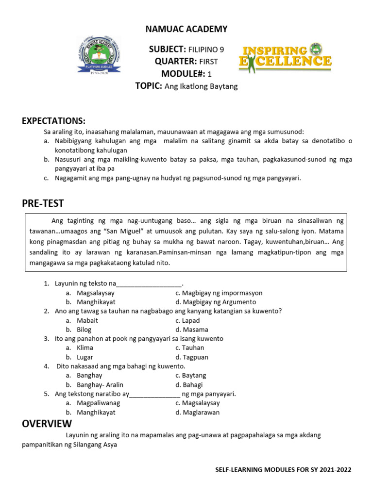 Filipino 9 Module 1 (2021-2022) PDF | PDF