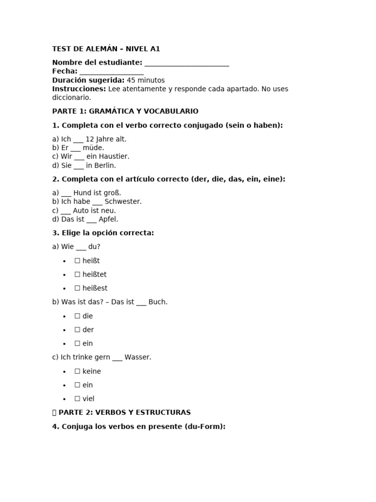 Test A2 Aleman | PDF