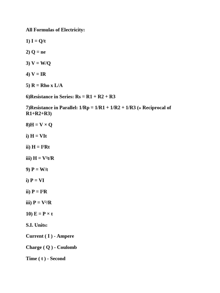 Essential Electricity Formulas Guide | PDF