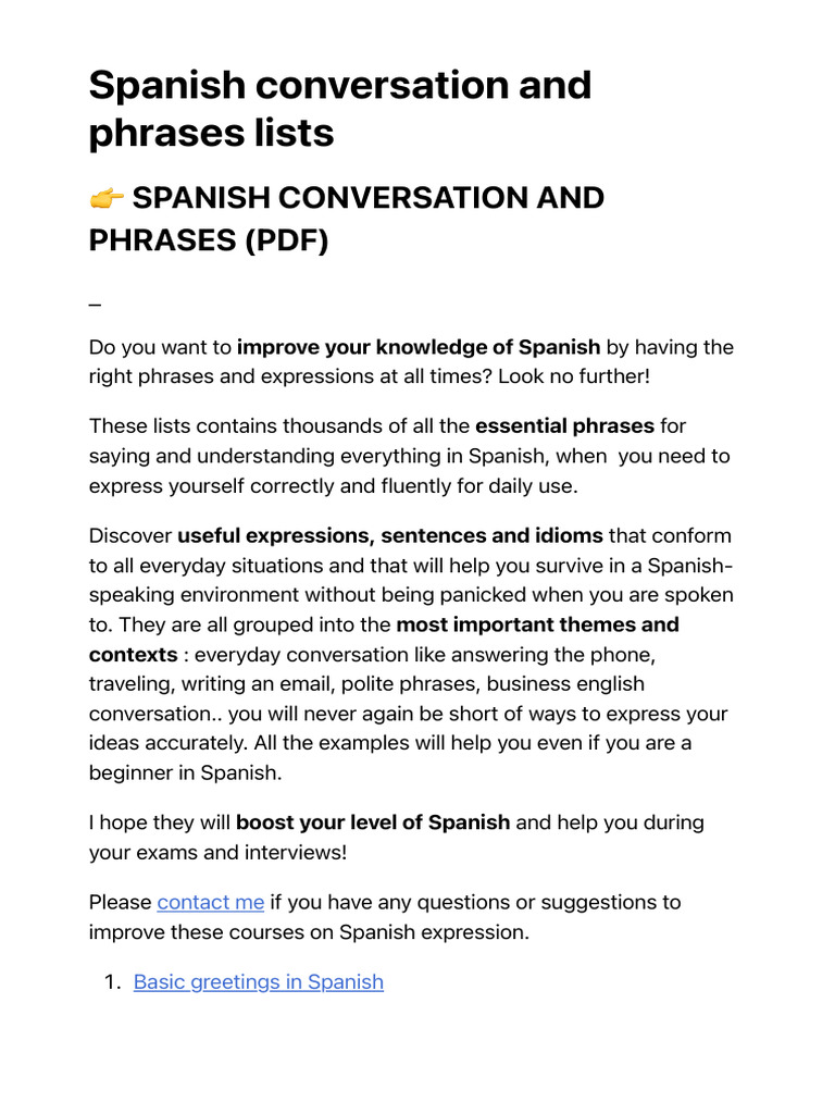 Spanish Conversation and Phrases Lists | PDF | Conversation
