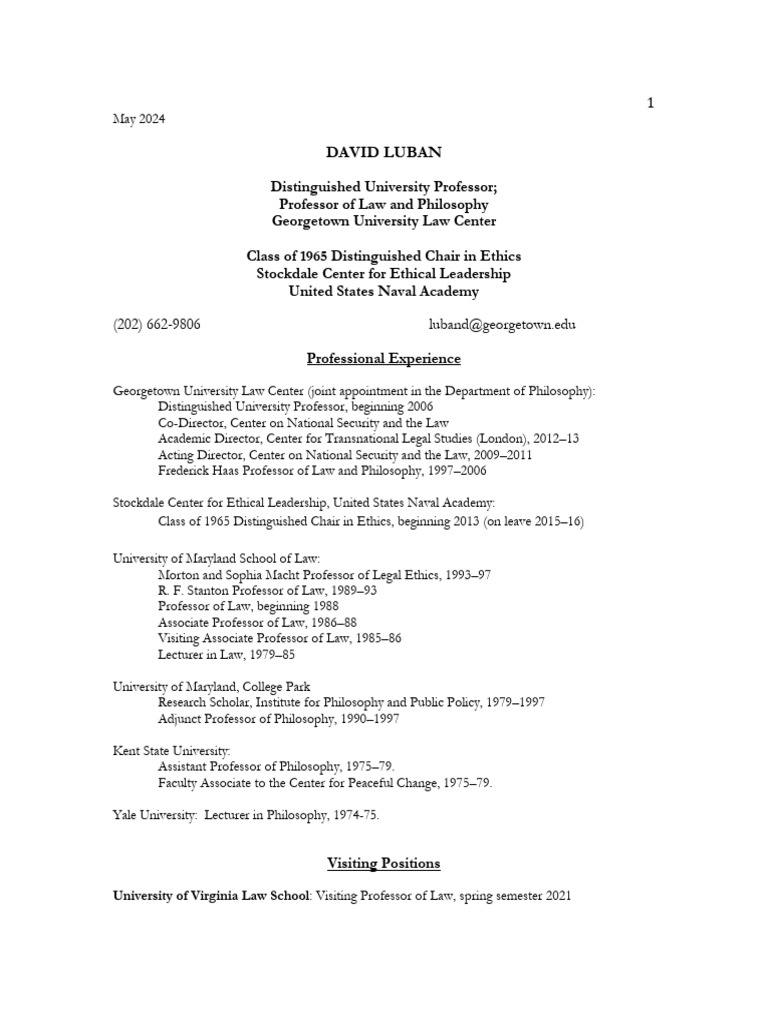 David Luban CV | PDF | Fellow | Jurisprudence