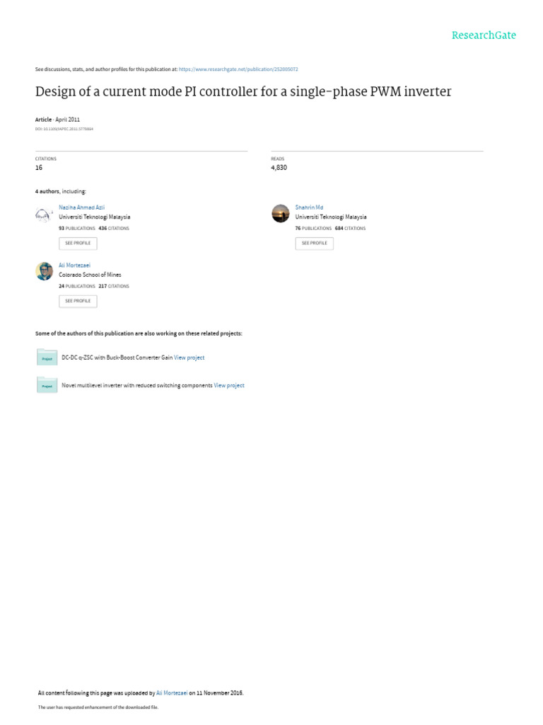PI Controller For A Single-Phase PWM Inverter | PDF | Power Inverter | Power Electronics