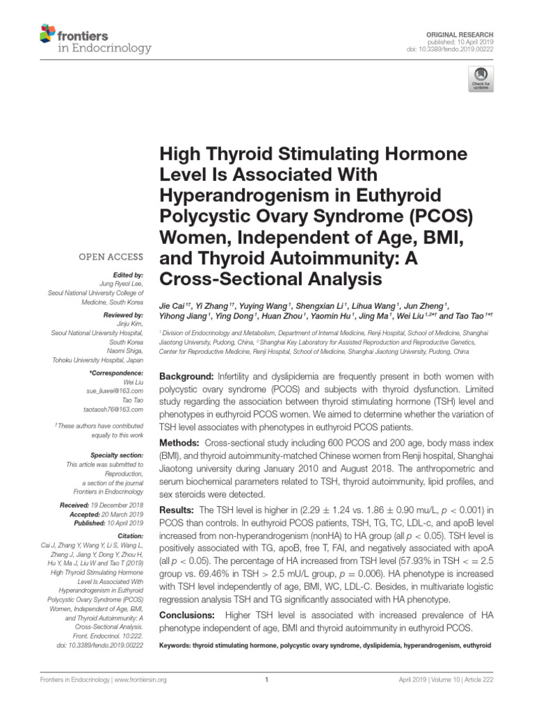 High Thyroid Stimulating Hormone Level Is Associated With ...